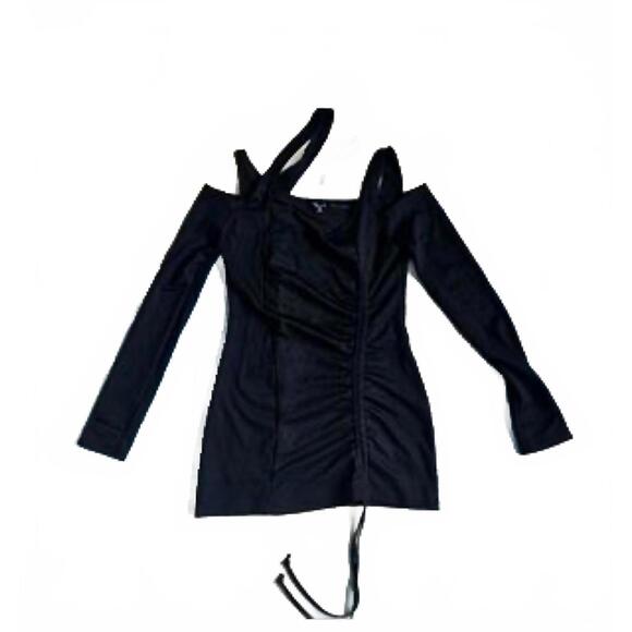 Dolls Kill | Tops | Black Long Sleeve Ruched Thumb Holes Drop A Name ...